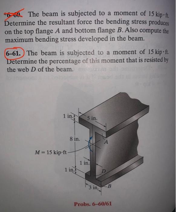 Solved *6-60. The beam is subjected to a moment of 15 kip.ft | Chegg.com