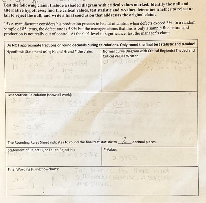 Test the following claim. Include a shaded diagram | Chegg.com