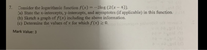 Solved 7. Consider the logarithmic function f(x) = -2log | Chegg.com