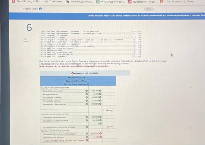 Solved Transitioning to Dr... Chapter 12 HW 6 2.5 points | Chegg.com