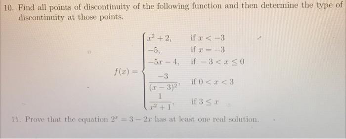 Solved 10. Find all points of discontinuity of the following | Chegg.com