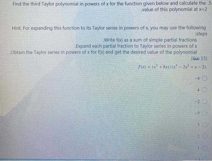 Solved Find the third Taylor polynomial in powers of x for | Chegg.com