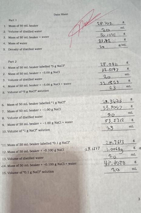 31. Exact mass of NaCl in beaker labelled "5 g NaCl" | Chegg.com