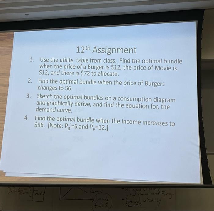 Solved 1. Use the utility table from class. Find the optimal | Chegg.com