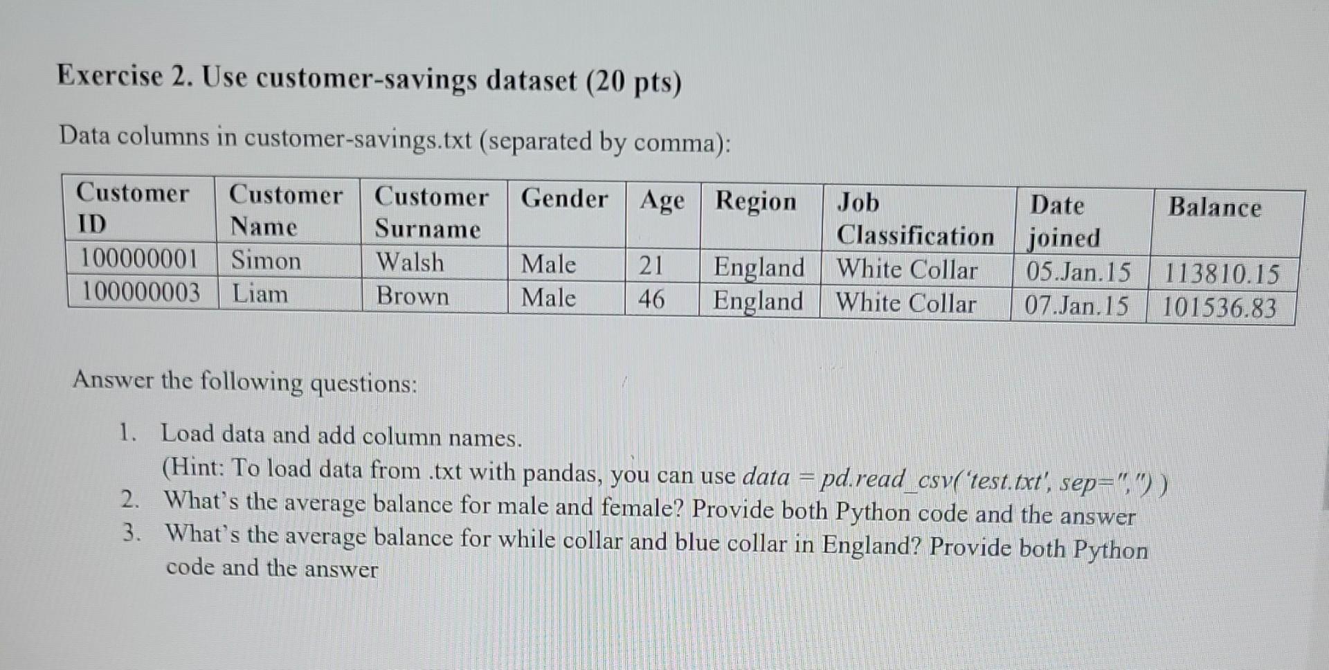 Solved Exercise 2. Use customer-savings dataset ( 20 pts) | Chegg.com