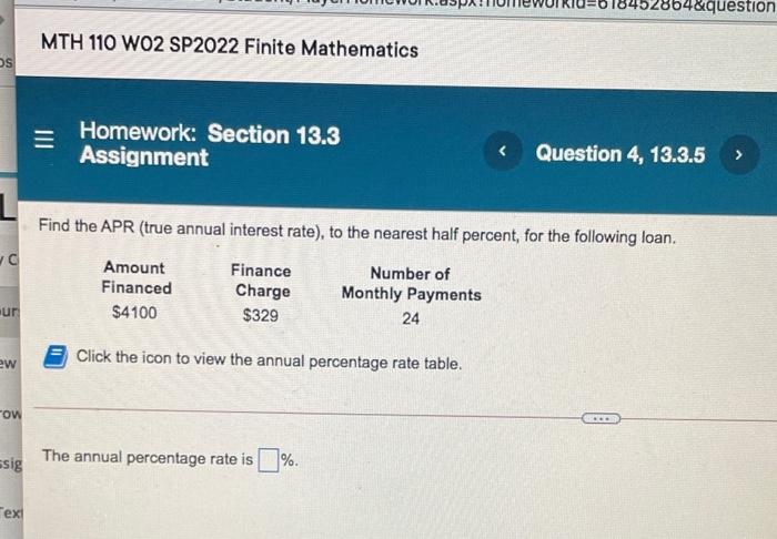 Solved 52864&question MTH 110 WO2 SP2022 Finite Mathematics | Chegg.com