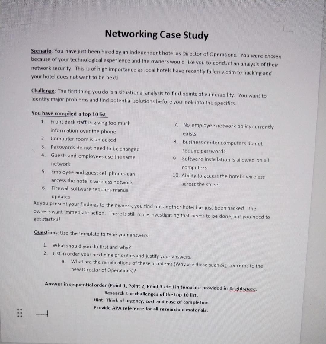Solved Networking Case StudyScenario: You have just been | Chegg.com