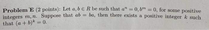 Solved Problem E ( 2 points): Let a,b∈R be such that | Chegg.com