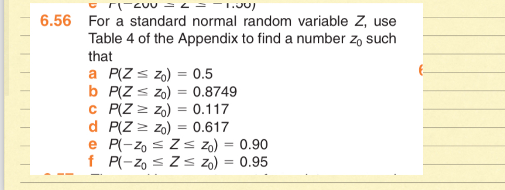 Solved 6.56 ﻿For a standard normal random variable Z, ﻿use | Chegg.com