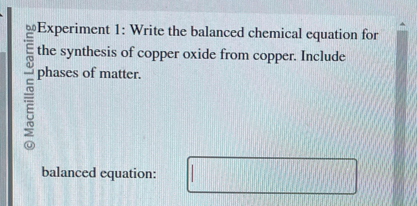 Solved ?80 ﻿Experiment 1: Write the balanced chemical | Chegg.com