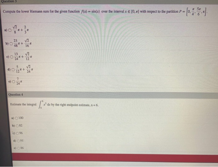 Solved Compute the lower Riemann sum for the given function | Chegg.com
