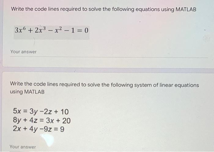 Solved Write the code lines required to solve the following | Chegg.com