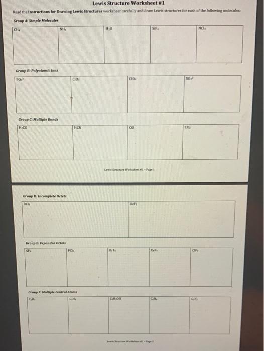 Solved Lewis Structure Worksheet #1 Read the instructions | Chegg.com