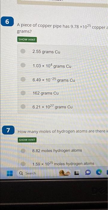 Solved A piece of copper pipe has 9.78×1025 copper grams? | Chegg.com