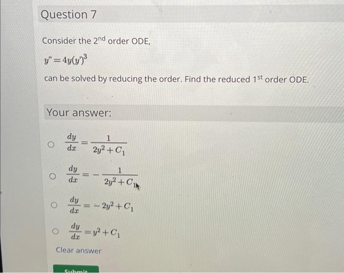 Solved Consider the 2nd order ODE, y′′=4y(y′)3 can be | Chegg.com