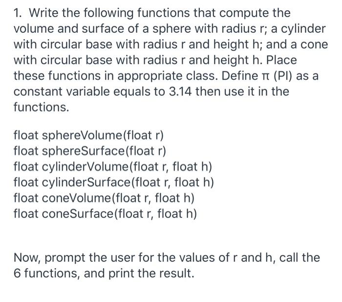 Solved 1. Write the following functions that compute the | Chegg.com