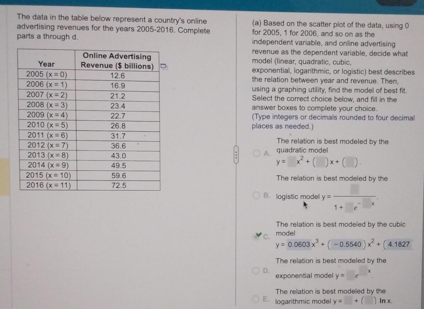 Solved The data in the table below represent a country's | Chegg.com