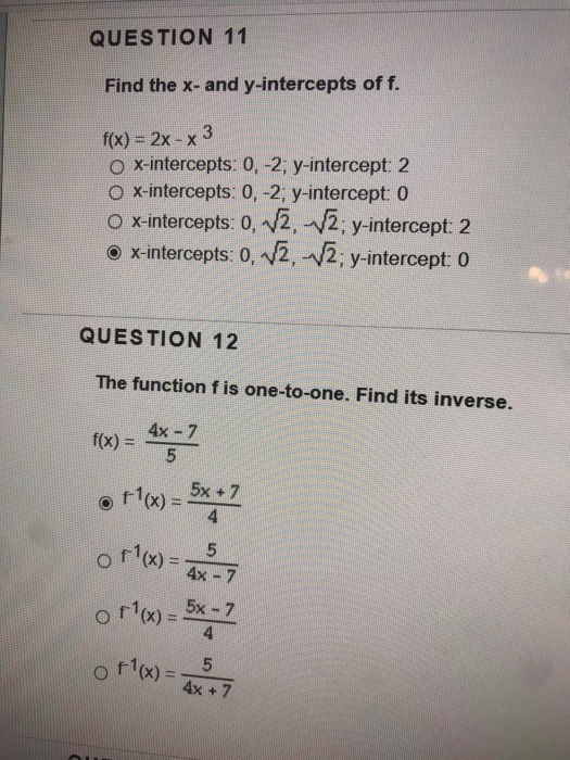 Solved QUESTION 11 Find the x- and y-intercepts of f. f(x) = | Chegg.com
