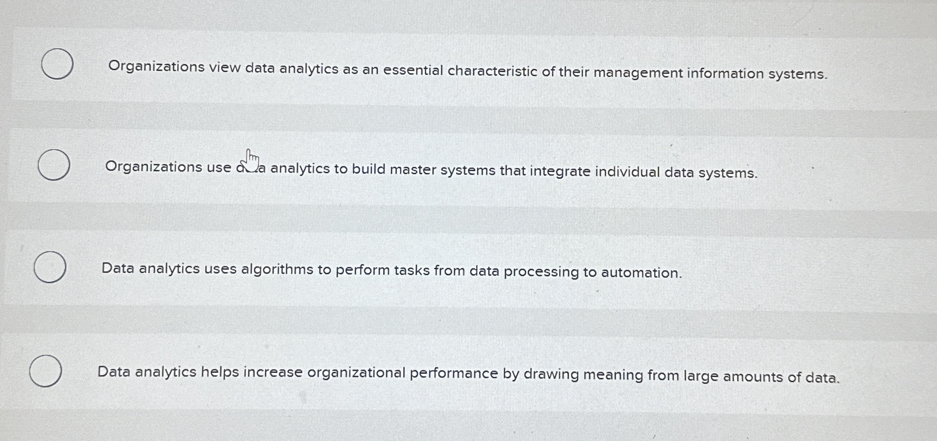 Solved Organizations view data analytics as an essential | Chegg.com