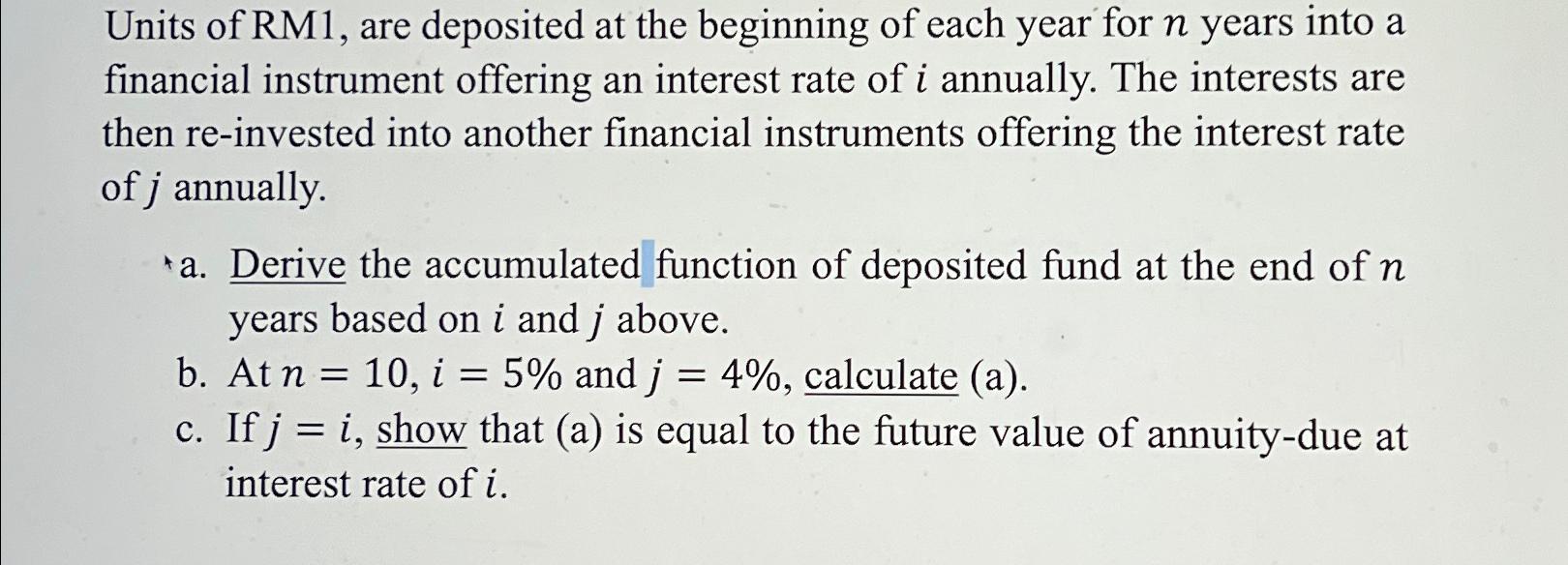 Solved Units of RM1, ﻿are deposited at the beginning of each | Chegg.com