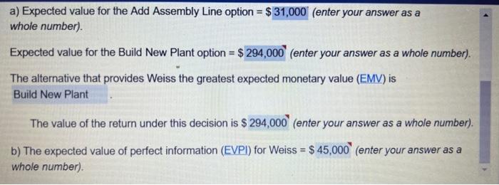 Solved a) Expected value for the Add Assembly Line option | Chegg.com