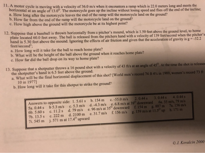 Solved KINEMATIC TWO DIMENSIONAL PROJECTILES Remember that | Chegg.com