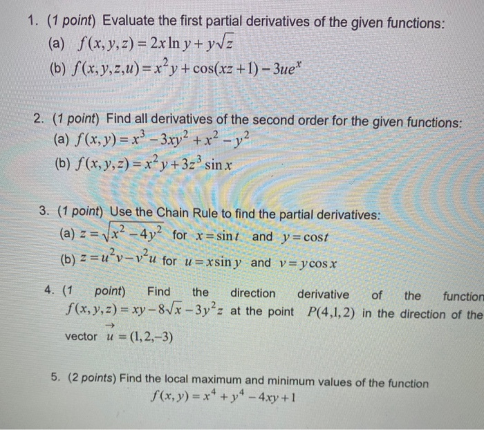 Solved 1. (1 point) Evaluate the first partial derivatives | Chegg.com