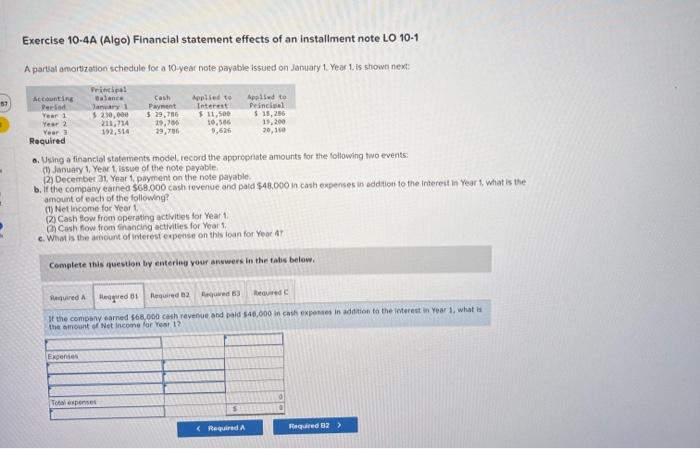 Exercise 10-4A (Algo) Financial statement effects of | Chegg.com