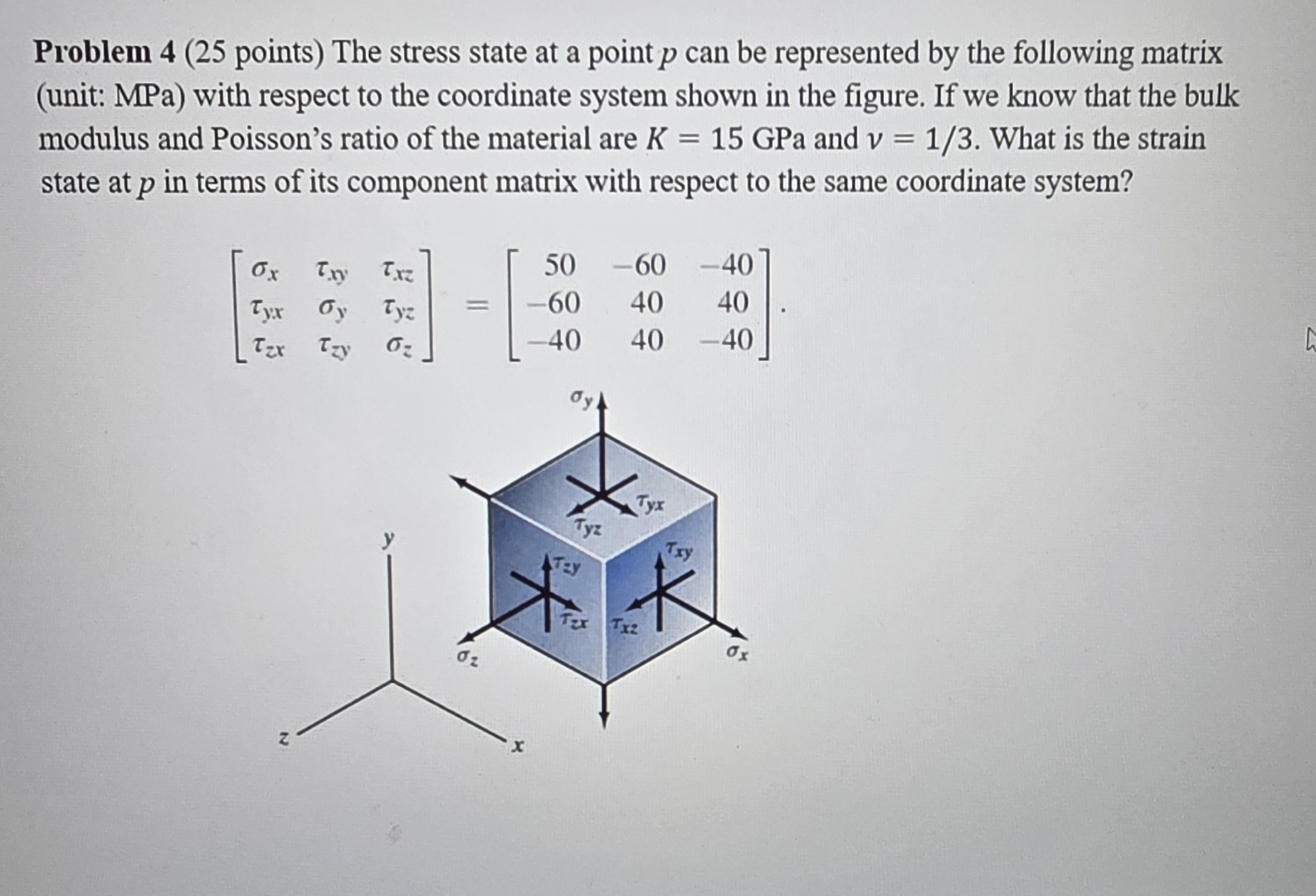 Solved Problem 4 ( 25 ﻿points) ﻿The stress state at a point | Chegg.com