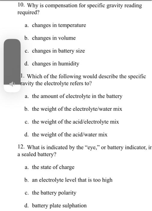 Solved 10. Why is compensation for specific gravity reading | Chegg.com