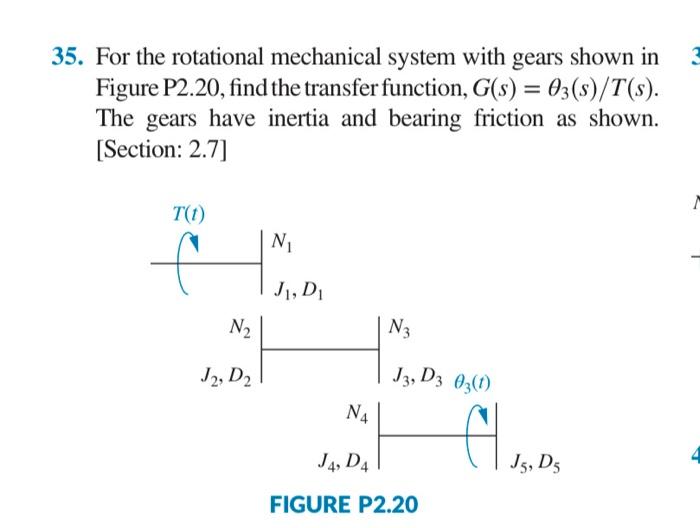 Solved 35. For the rotational mechanical system with gears | Chegg.com