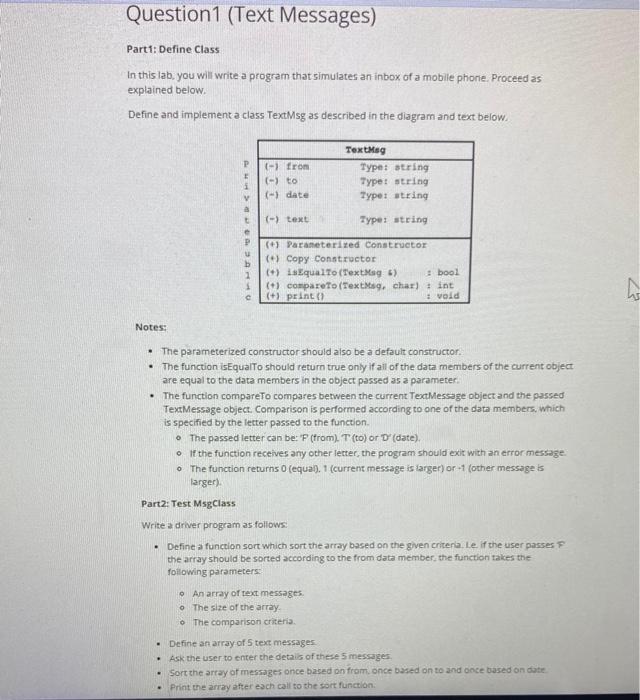 Solved Question 1 (Text Messages) Part1: Define Class In | Chegg.com