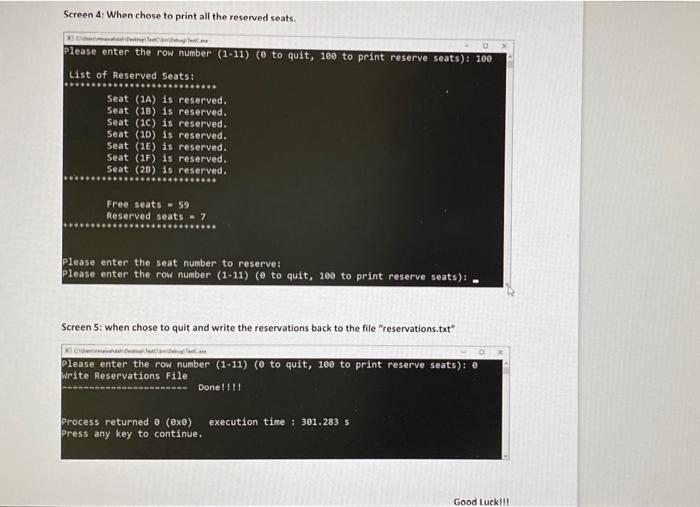 Solved Airplane Reservation System Write a complete program | Chegg.com