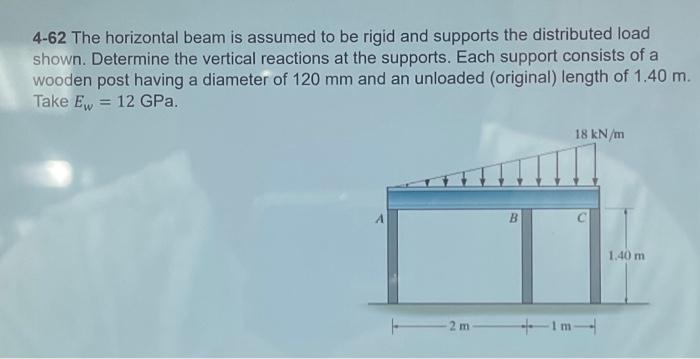 Solved 4-62 The horizontal beam is assumed to be rigid and | Chegg.com