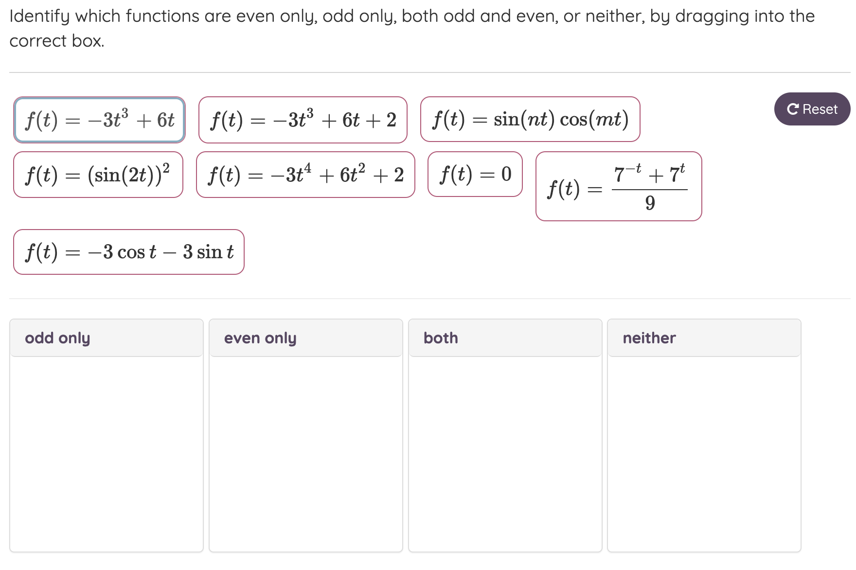 Solved Identify which functions are even only, odd only, | Chegg.com