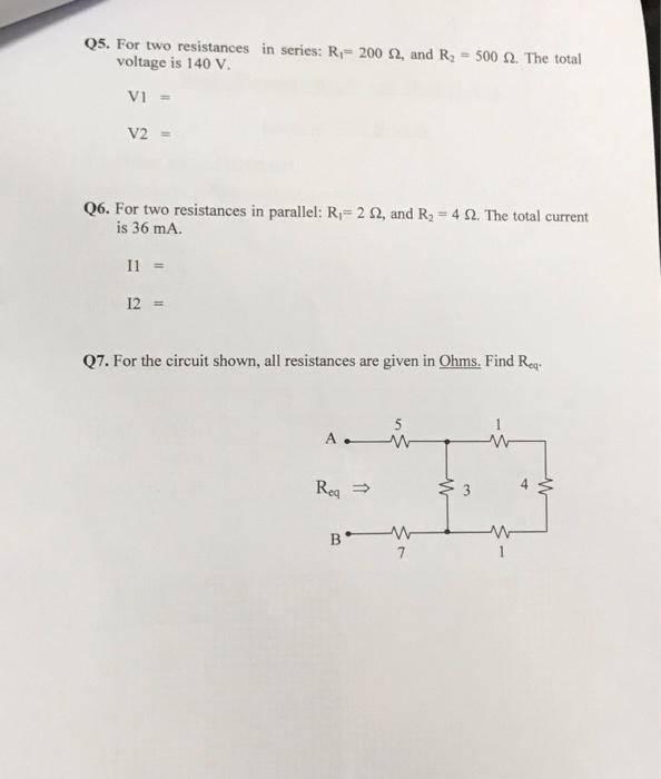 Solved circuits 1Q5. For two resistances in series: R₁ 200 | Chegg.com