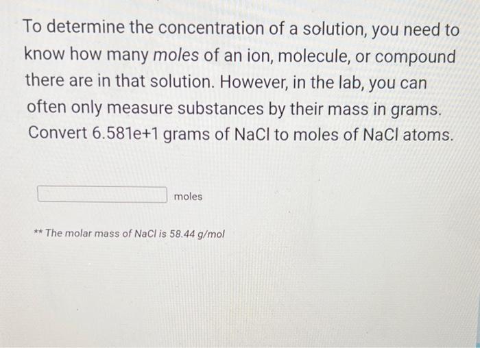 Solved To determine the concentration of a solution, you | Chegg.com