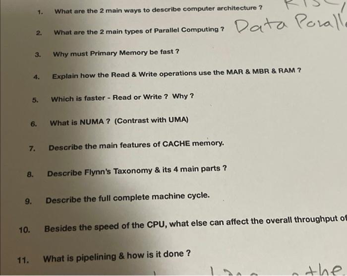 Solved 1. What are the 2 main ways to describe computer | Chegg.com