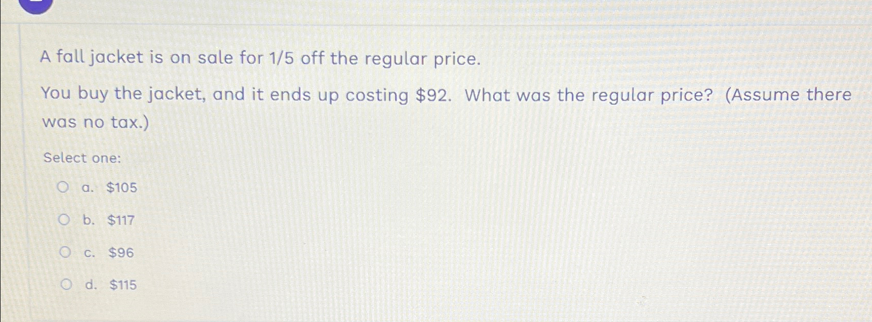 Solved A fall jacket is on sale for 15 ﻿off the regular | Chegg.com