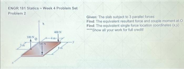 Solved ENGR 181 Statics - Week 4 Problem Set Problem 2 | Chegg.com
