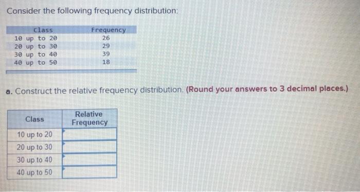 Solved Consider the following frequency distribution: Class | Chegg.com