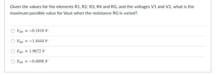 Solved Given the following circuit: R1 R2 Vio - Vout +Vec + | Chegg.com
