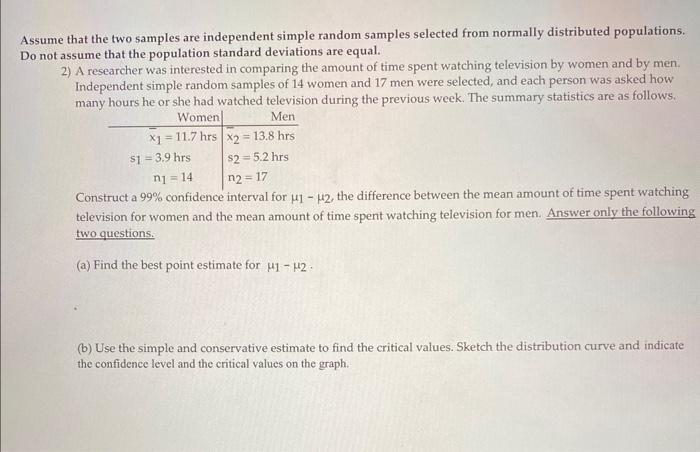 Solved Assume that the two samples are independent simple | Chegg.com