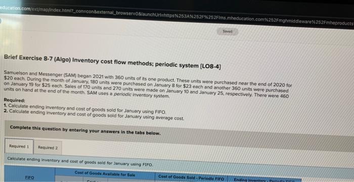 Solved Brief Exercise 8−7 (Algo) Inventory cost flow | Chegg.com