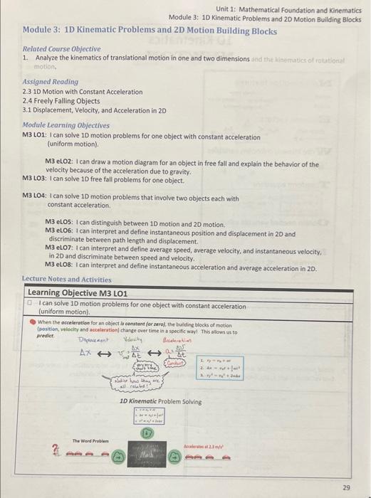 Solved Unit 1: Mathematical Foundation and Kinematic Module | Chegg.com