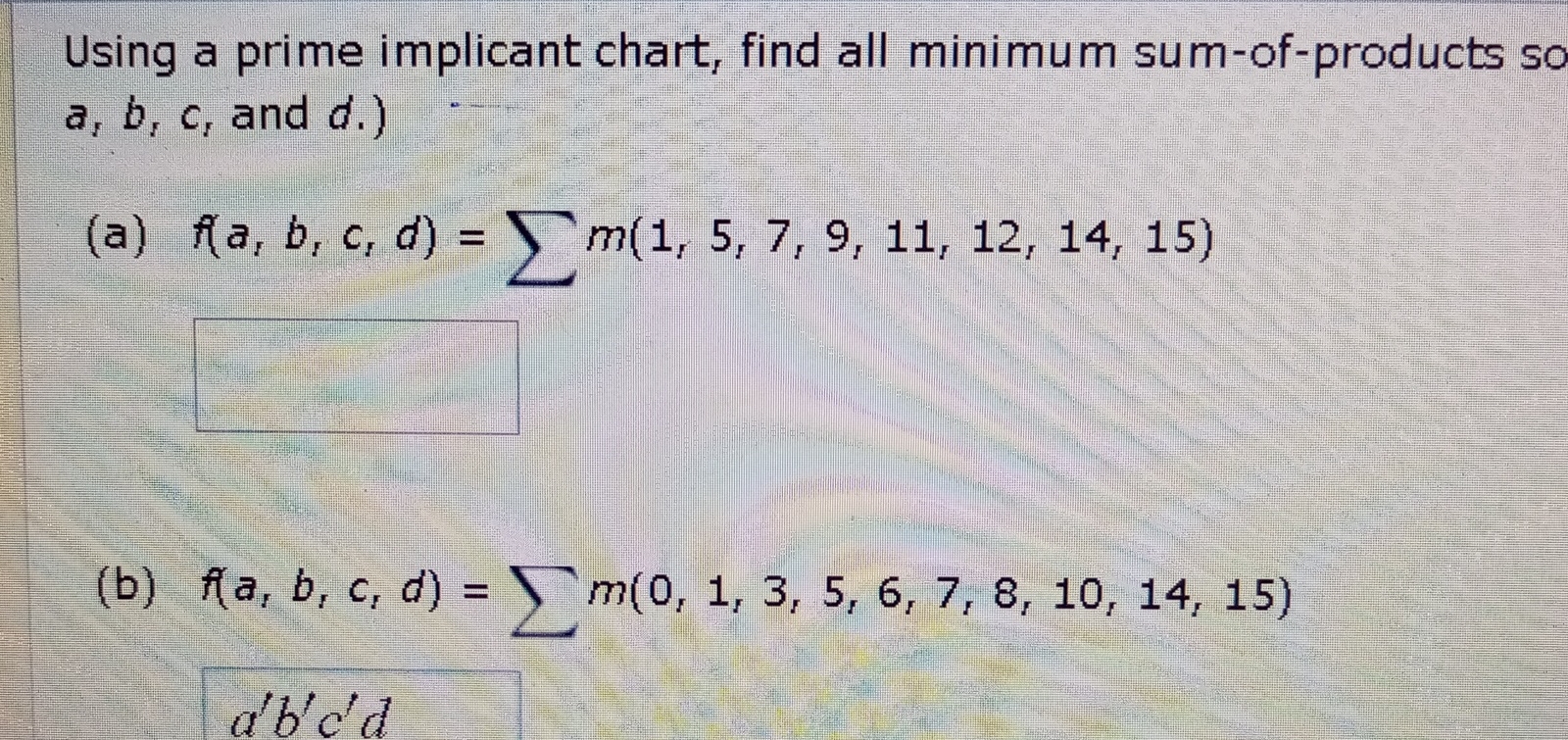 Using A Prime Implicant Chart Find All Minimum