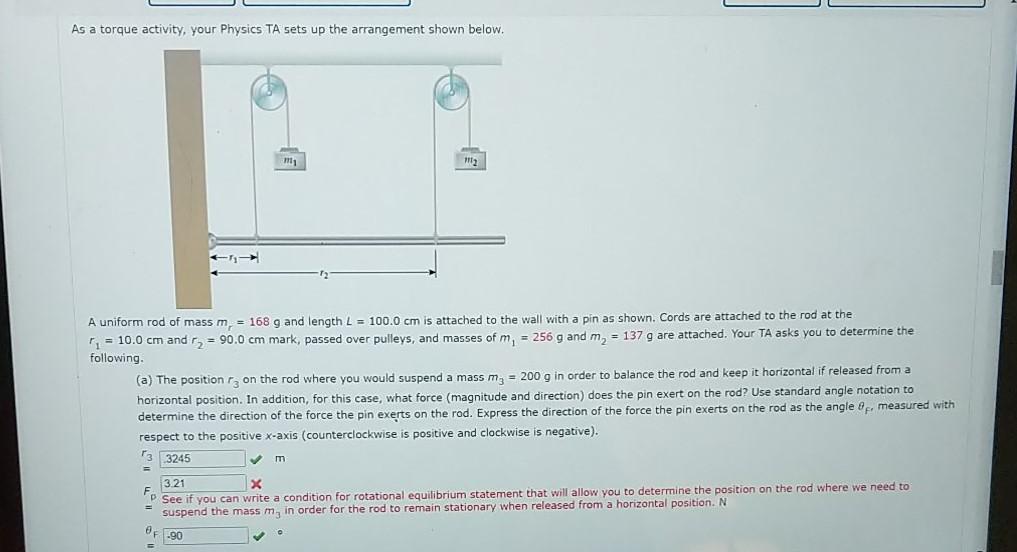 Solved As a torque activity, your Physics TA sets up the | Chegg.com