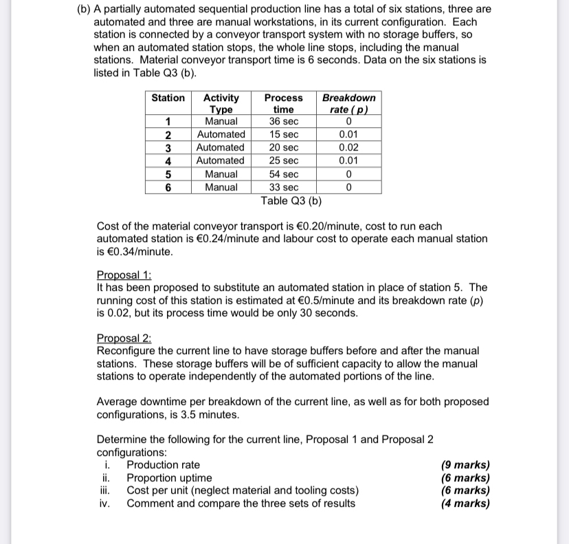 Solved (b) ﻿A partially automated sequential production line | Chegg.com
