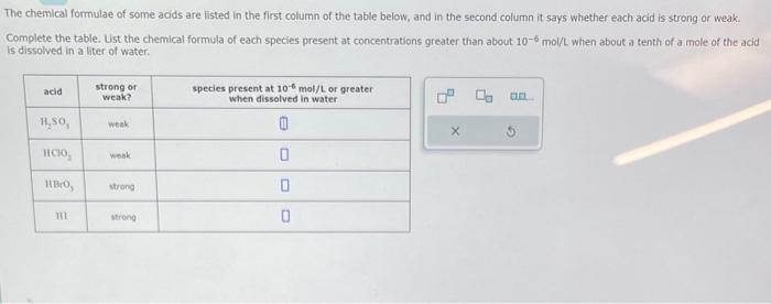 Solved The chemical formulae of some acids are listed in the | Chegg.com
