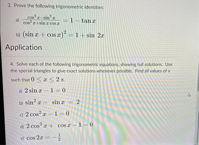 Solved 3. Prove the following trigonometric identities: a) | Chegg.com